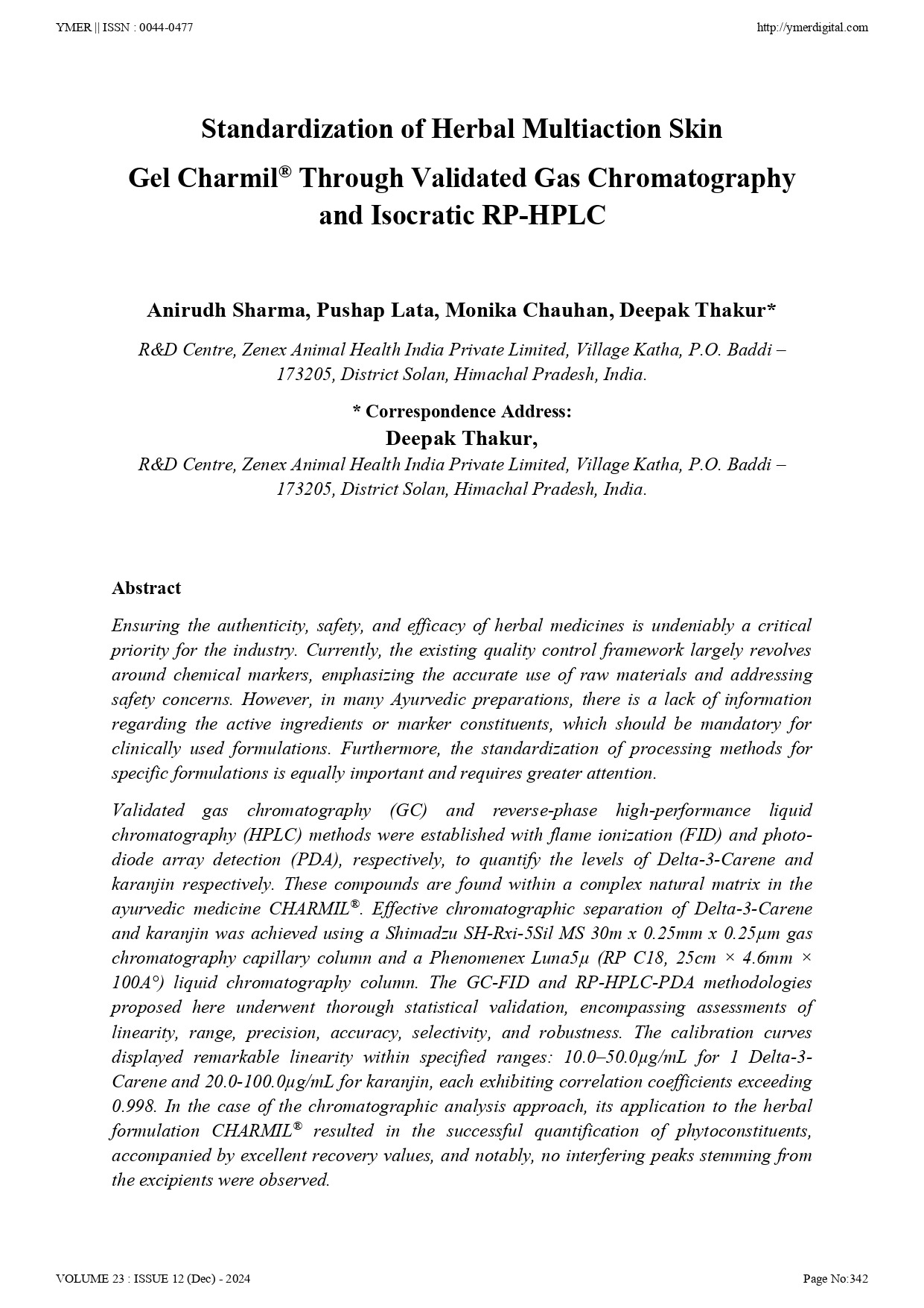 “Standardization of Herbal Multiaction Skin Gel Charmil® Through ...